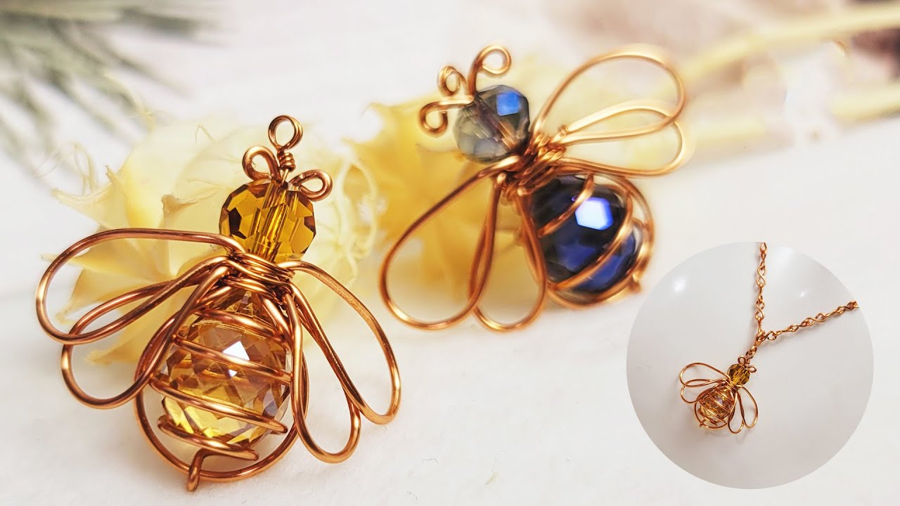 Jewellery making at home | Bee pendant from crystal and copper wire