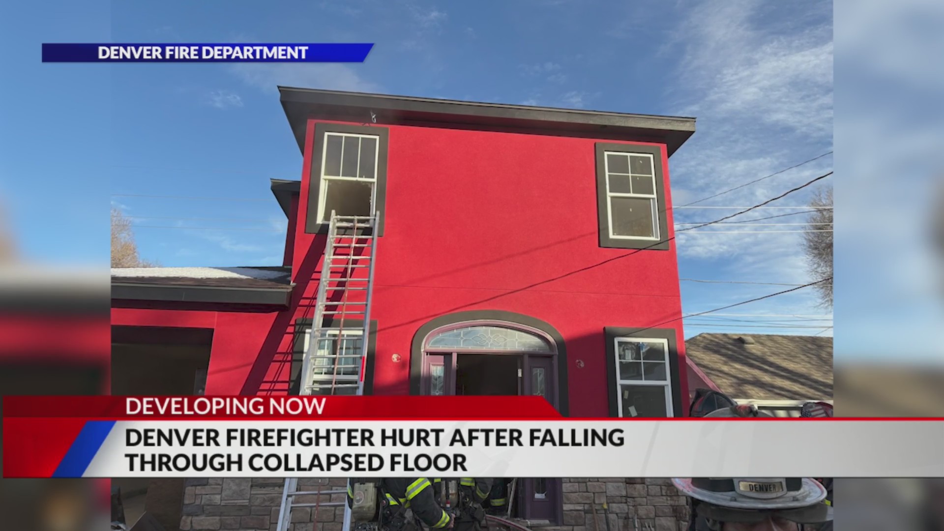 Firefighter burned after falling through collapsed floor