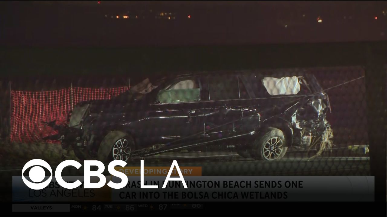 Two-car crash in Huntington Beach sends a vehicle into the Bolsa Chica ...