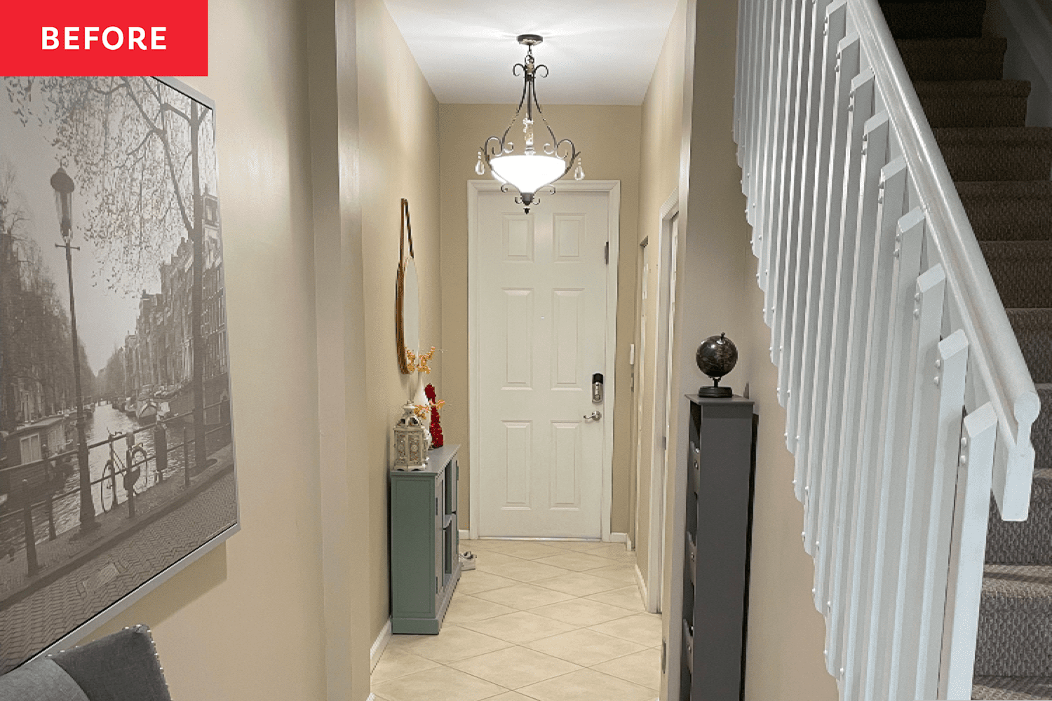 A beige entryway is completely unrecognizable after this gorgeous one ...