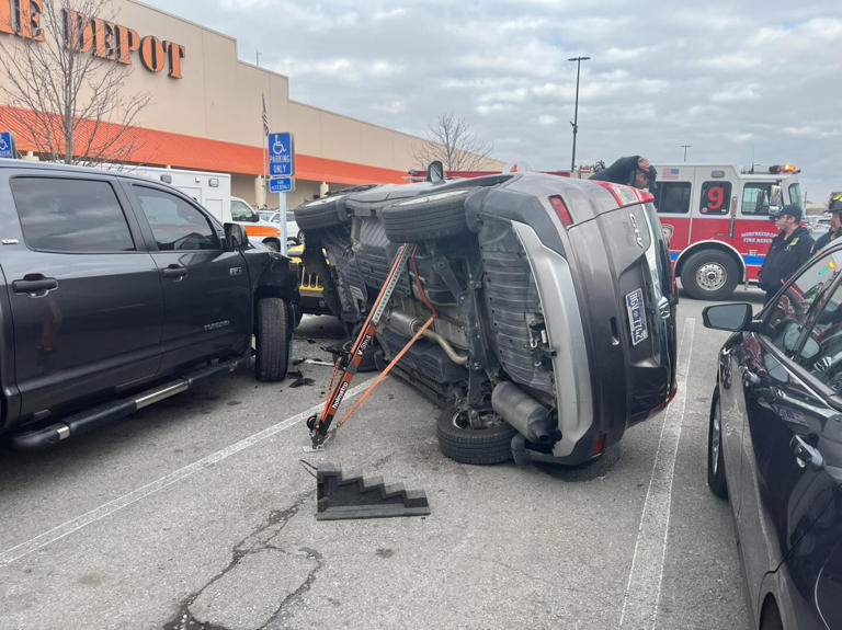 Van flips, crews rescue two people after crash at Murfreesboro Home Depot