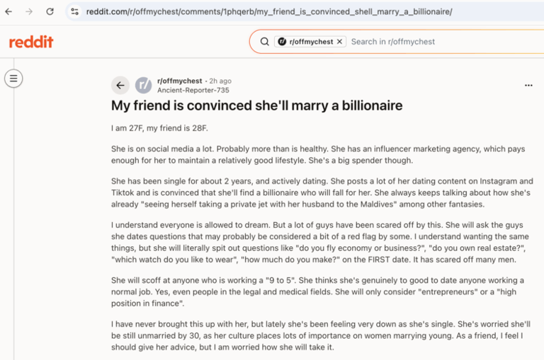 Her friend is searching for a billionaire husband and scaring men away ...