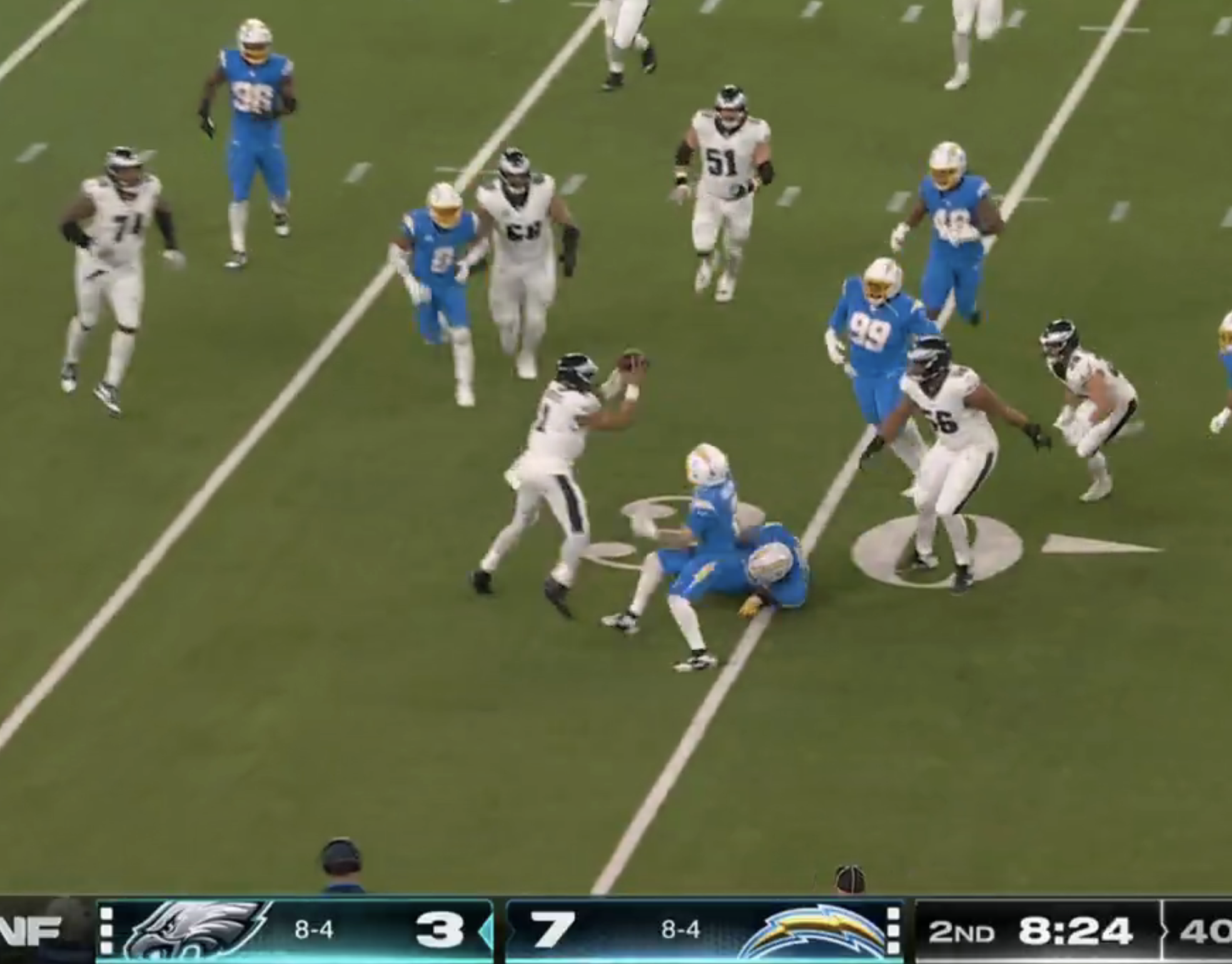 Jalen Hurts’ 2 turnovers on one wacky Eagles-Chargers play makes NFL ...