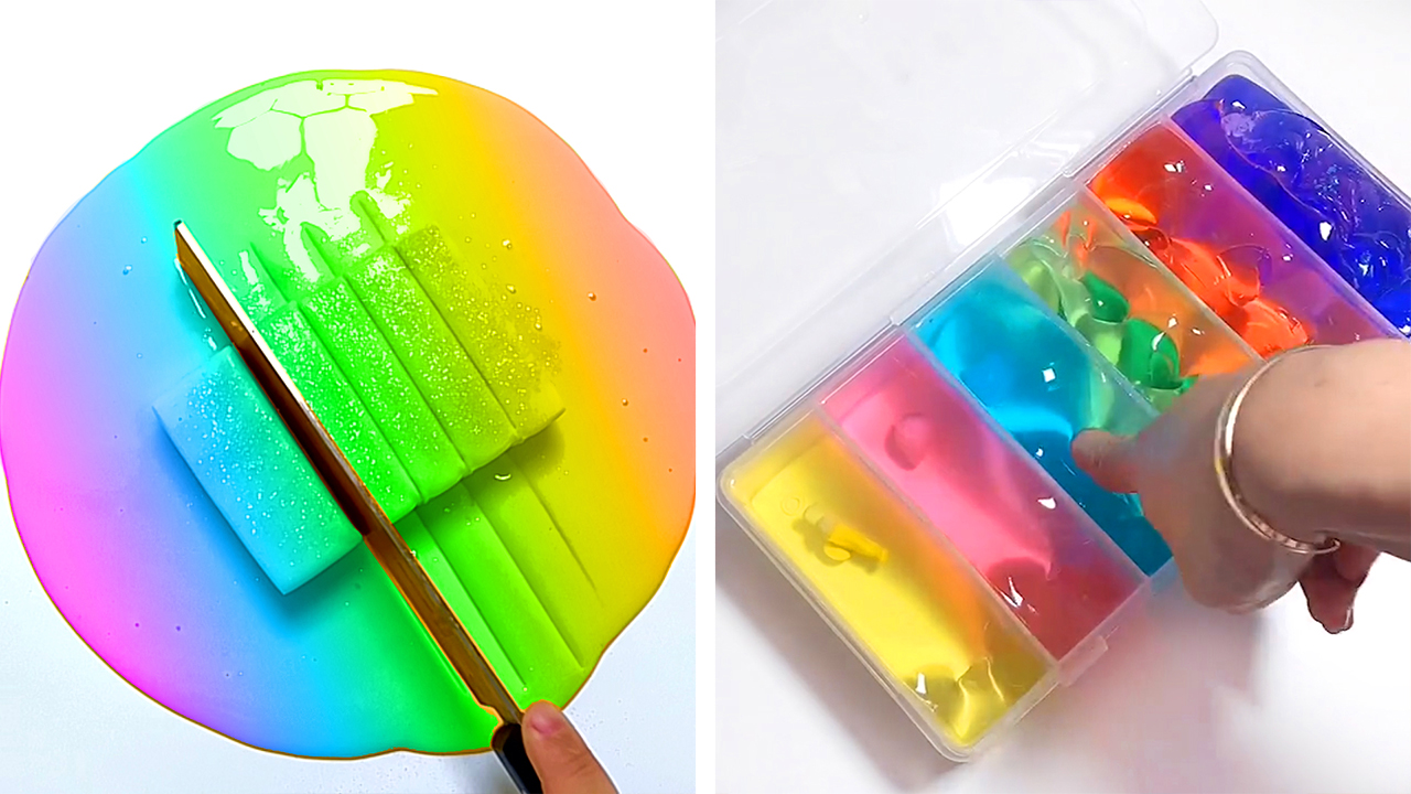Wat gebeurt met de spons in regenboogslime?