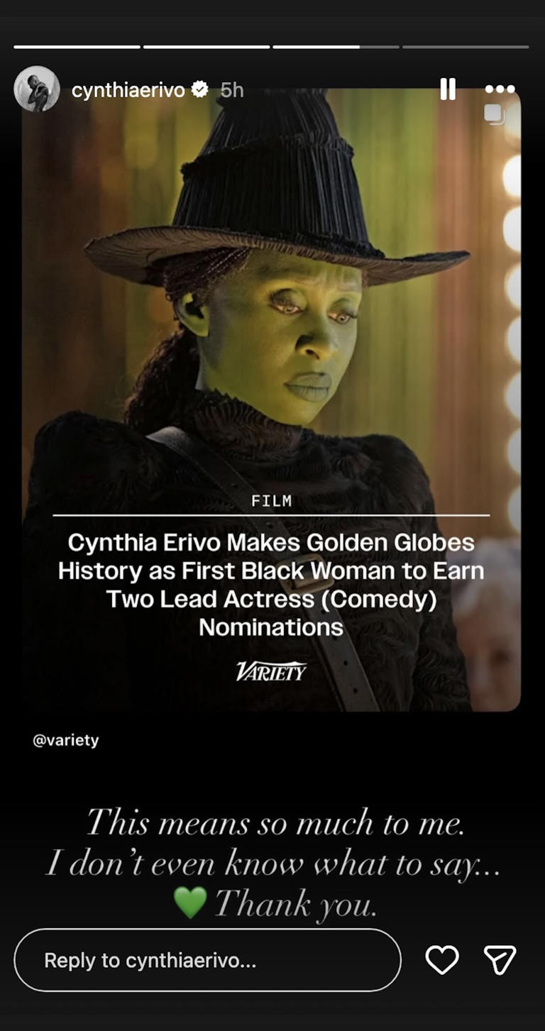 Cynthia Erivo responded after becoming the first Black woman to nab two ...