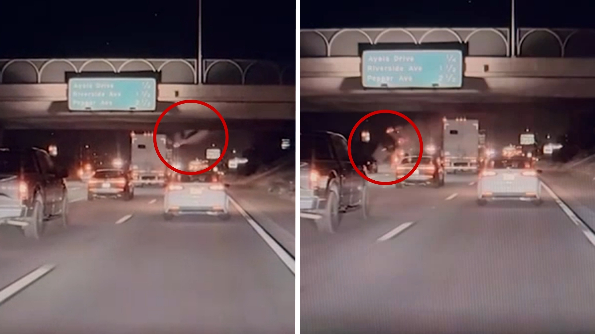 Wild video shows truck fly off overpass and crash onto 210 Freeway in ...
