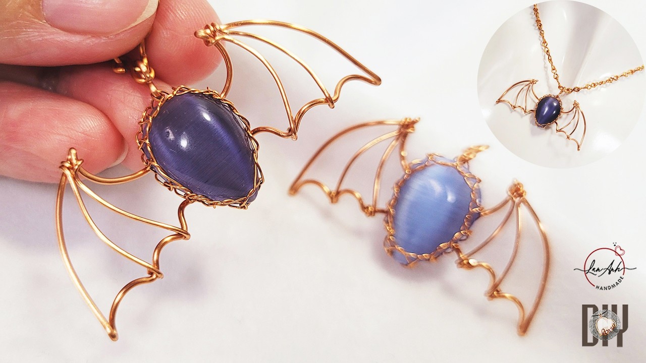 Fun and easy jewelry for Halloween | Wire wrap stone no hole | Bat ...