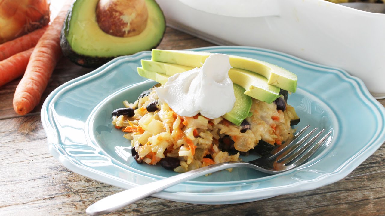 Mexican brown rice and black bean casserole