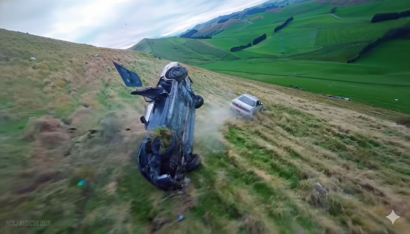 Three cars get launched down a mountain to see which one survives the chaos