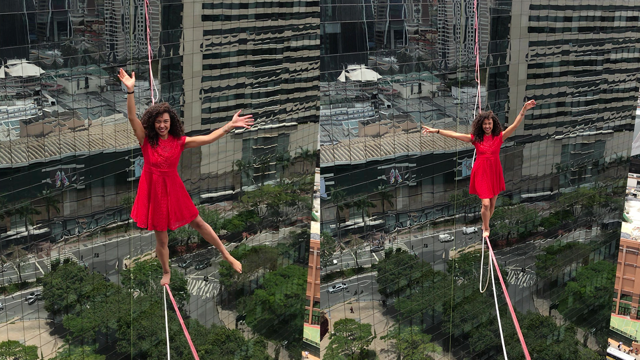 'Brazilian yoga trainer & athlete walks a highline above a São Paulo ...