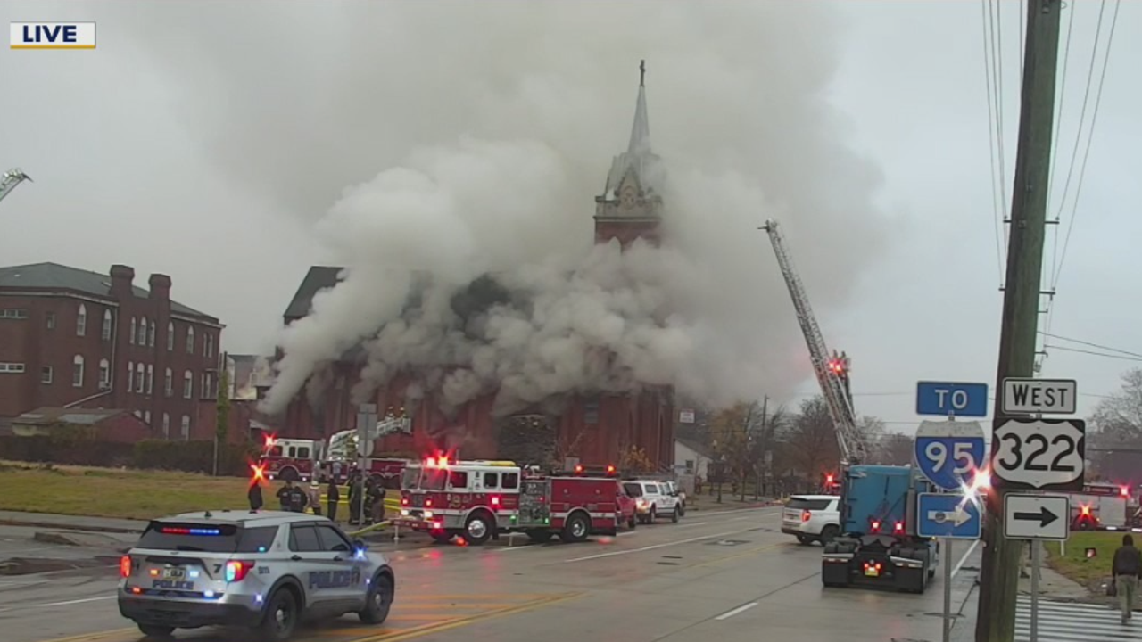 Crews battle fire at former Immaculate Heart of Mary Catholic Church in ...