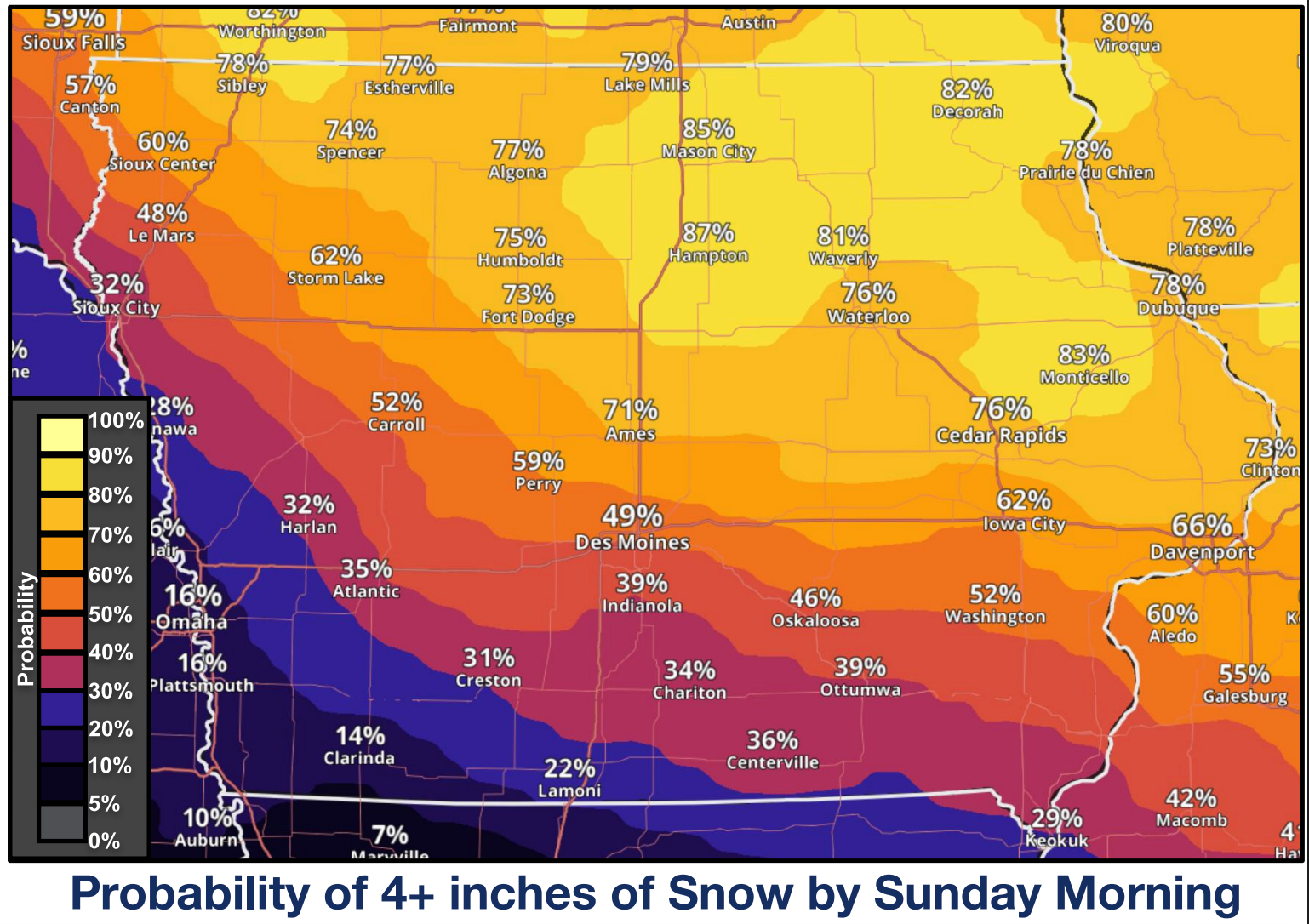 Half of Iowa is projected to see 4+ inches of snow by Sunday, NWS says