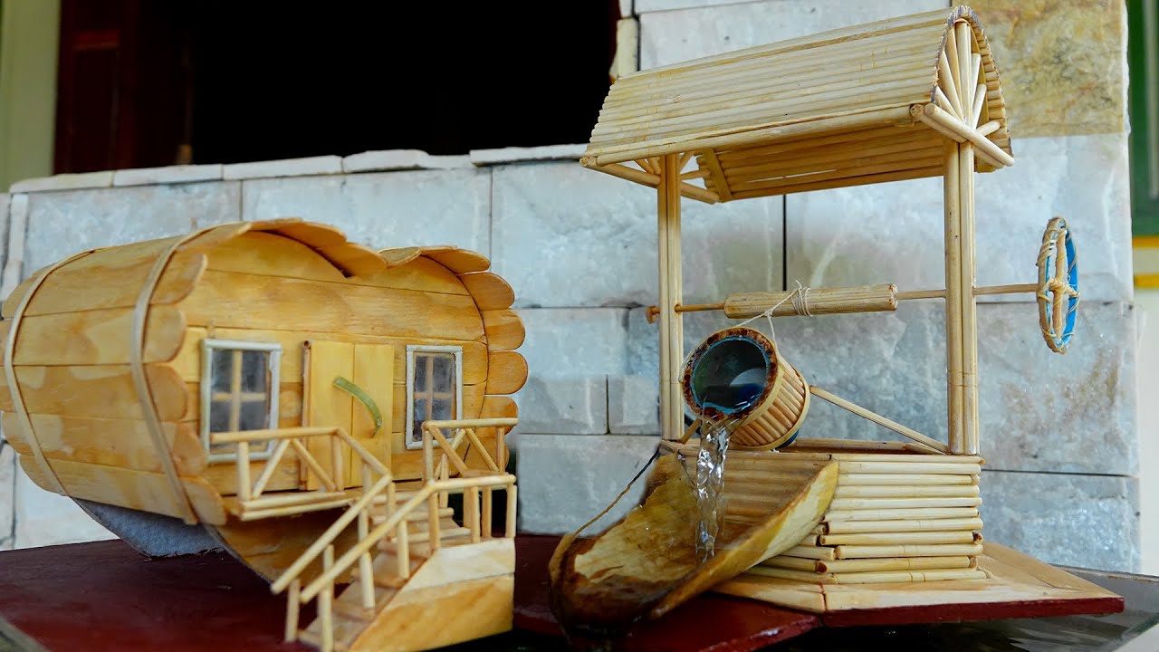 DIY - How to make ice cream stick house and beautiful waterfall