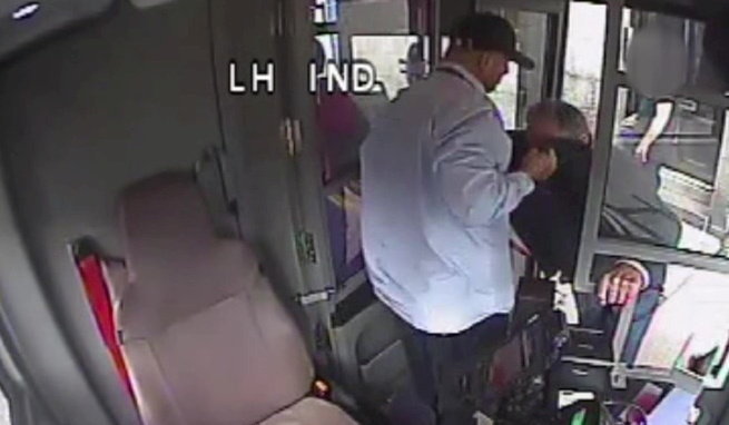 Bus driver shoves pensioner into street during argument over cyclist