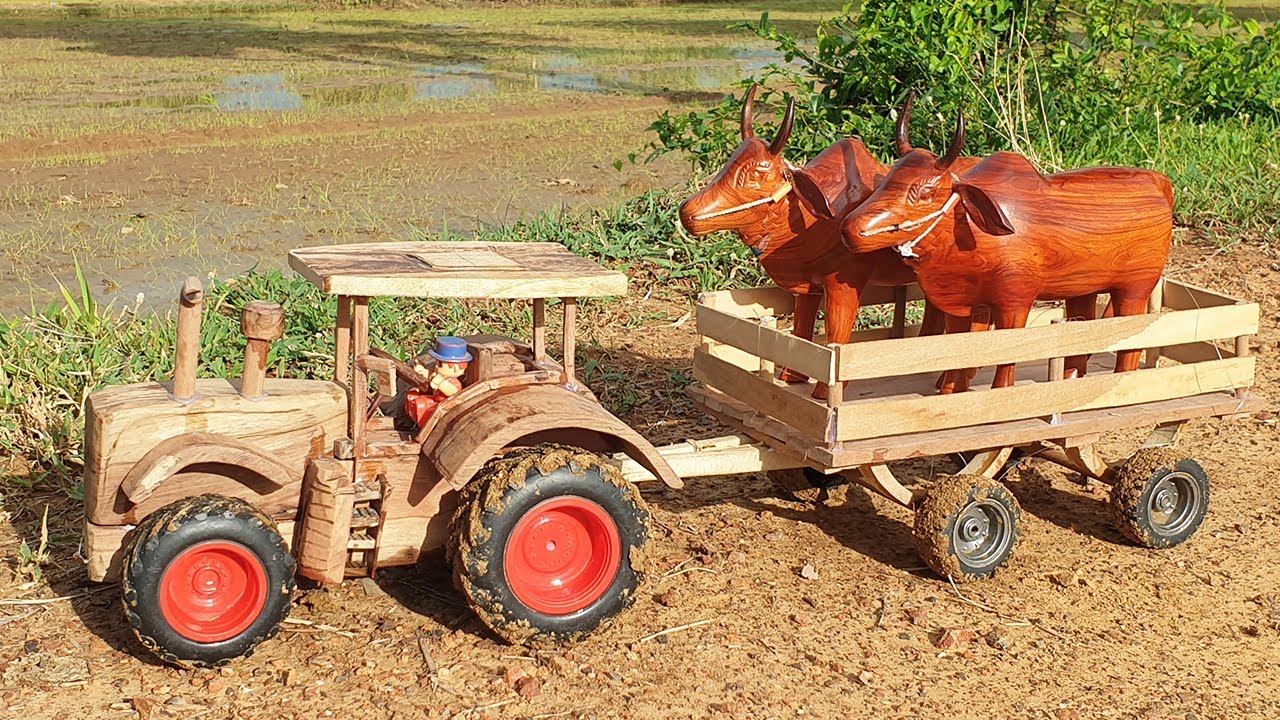 How To Make Mini Tractor From Wood - DIY Wooden Tractor