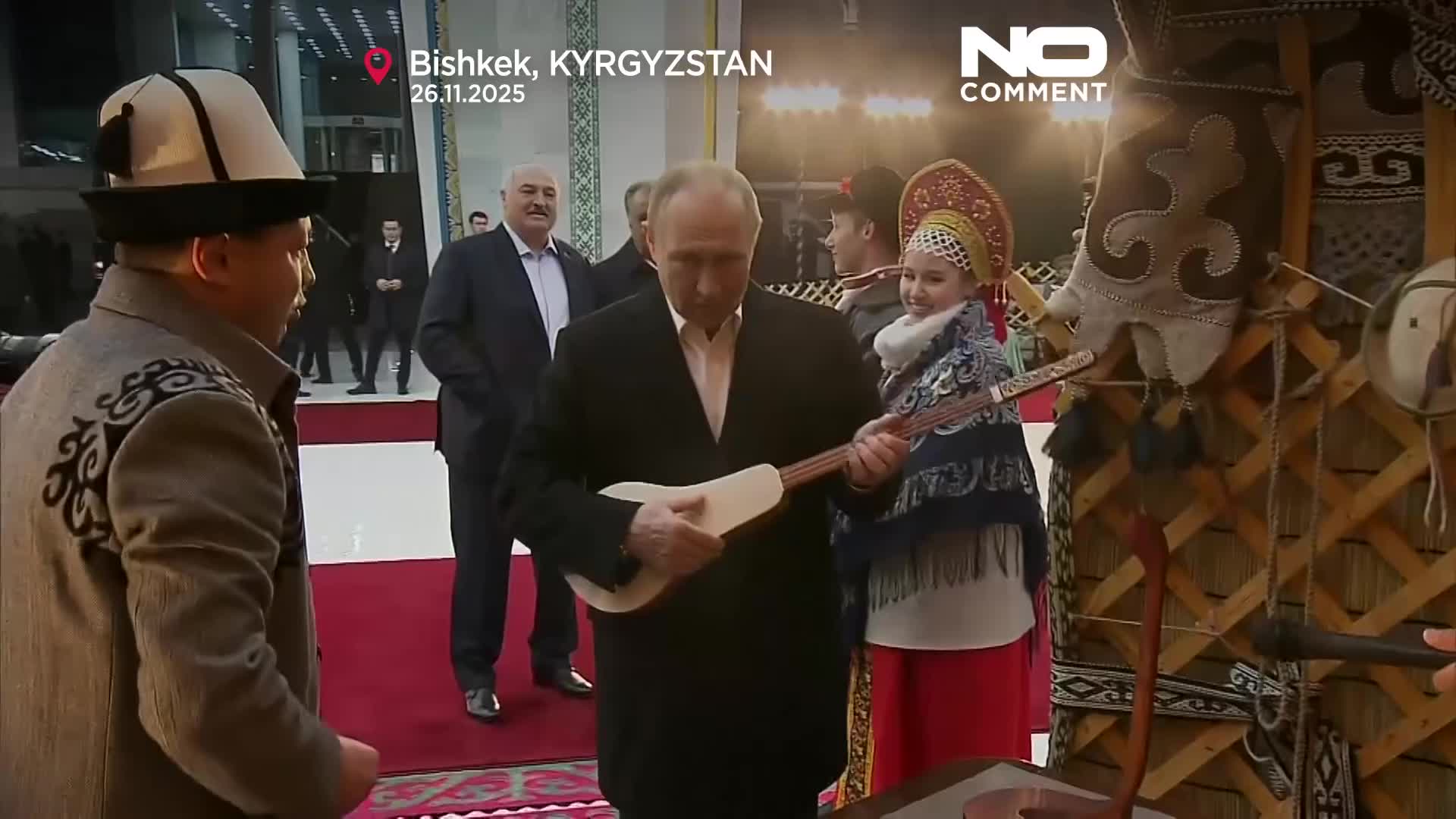 Putin plays komuz in Kyrgyzstan during state visit with Lukashenko