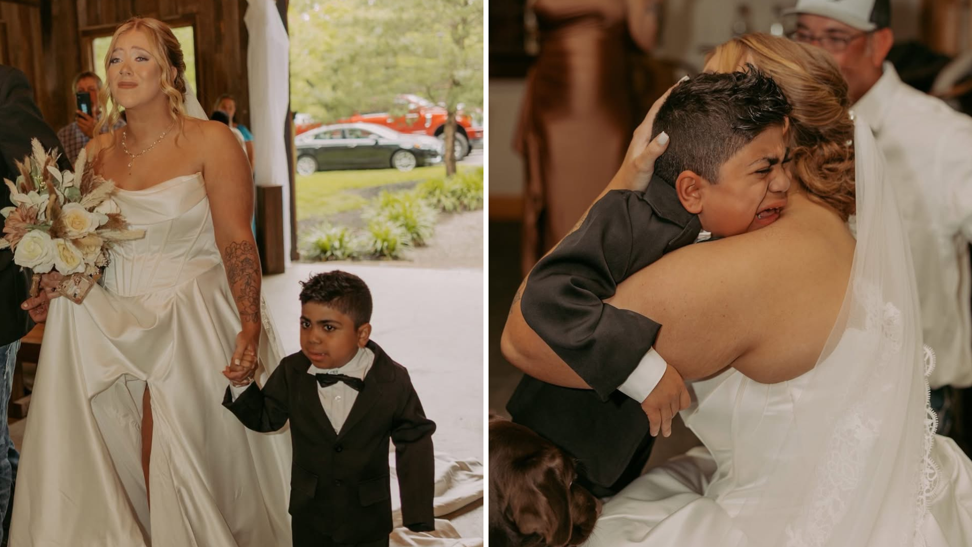 Bride Breaks Down in Tears as She Walks Down the Aisle with the Boy Who Received Her Late Son’s ...