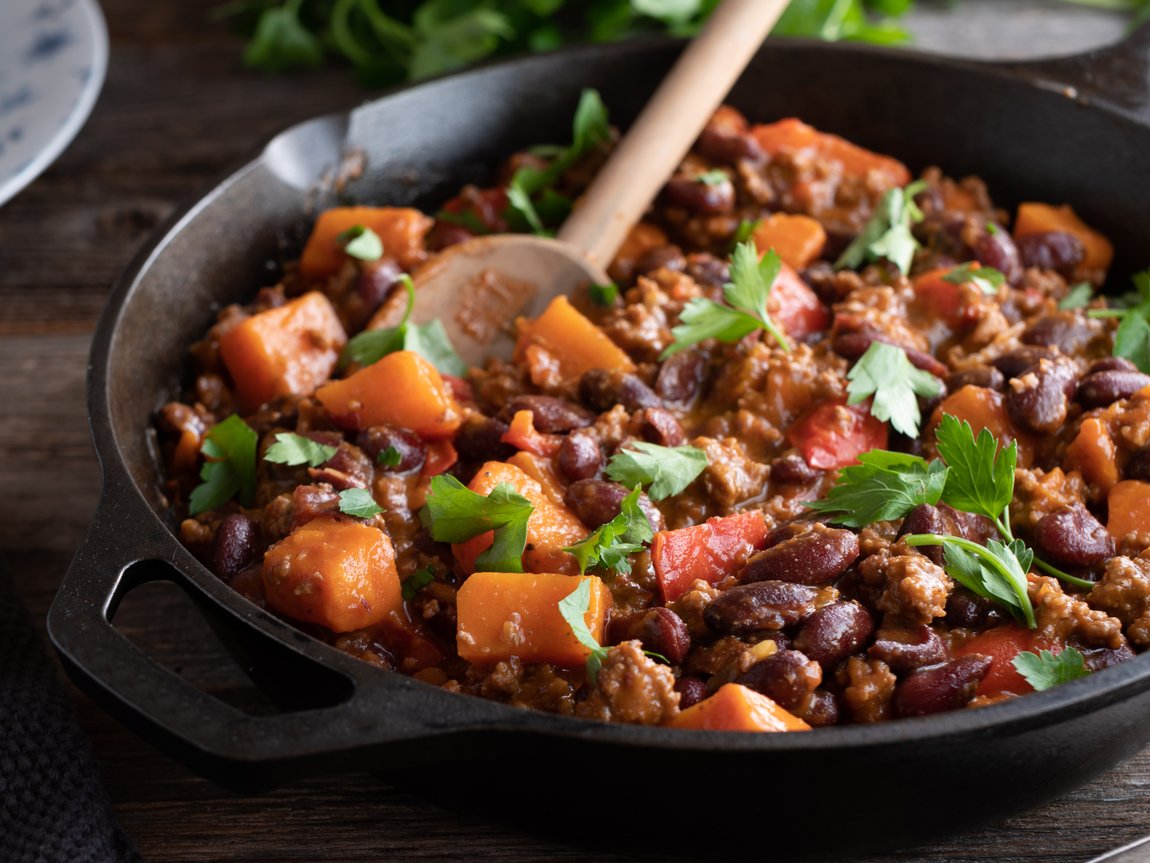 Bean Stew with Sweet Potatoes and Ground Meat