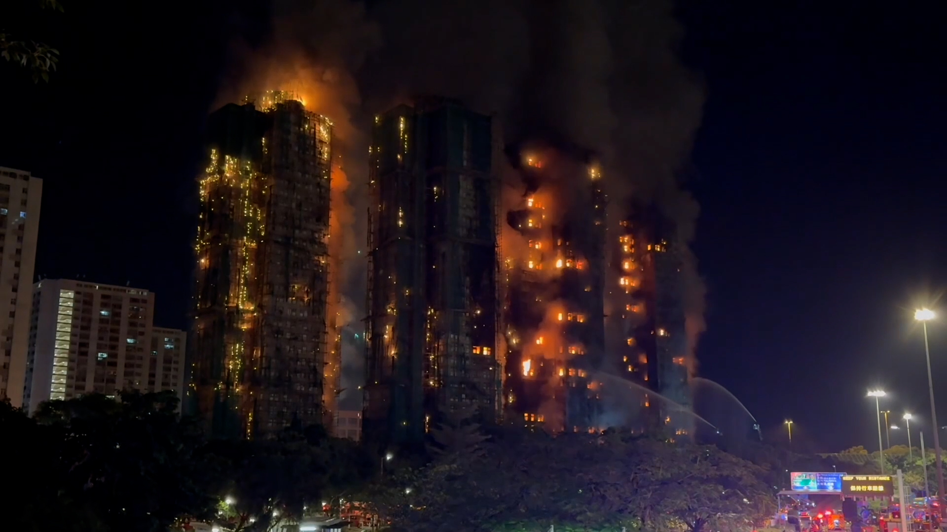 Shocking footage shows Hong Kong high-rise buildings on fire