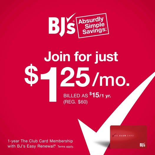 BJ’s Wholesale Club Membership: Now Just $15 a Year (That's $1.25 a Month)