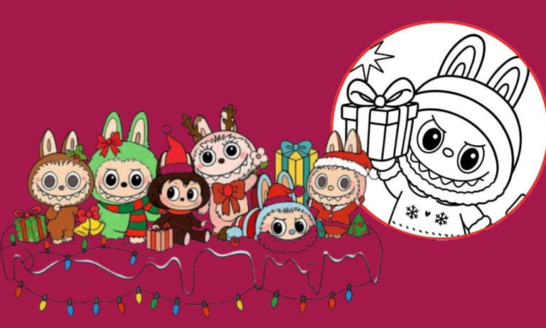Navidad con Labubu: 5 imágenes para imprimir, recortar y colorear