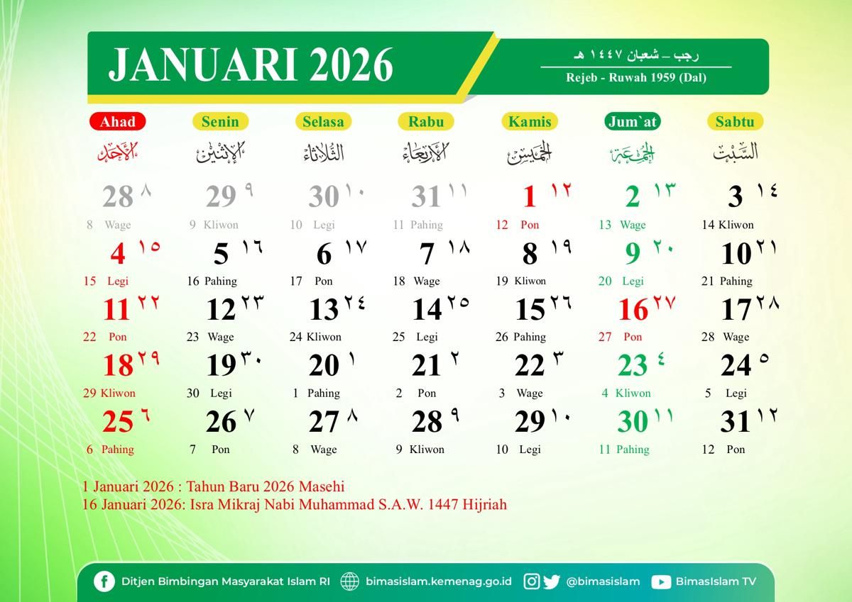 Kalender 2026 lengkap dengan libur nasional dan cuti bersama