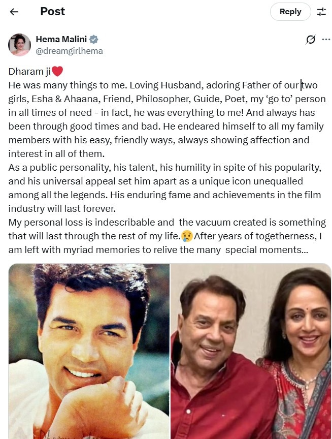 Hema Malini shares a lifetime of love and memories with her Dharam ji ...