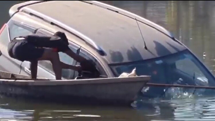 Video: Dramatic rescue of driver after car plunges into pond in UP's ...