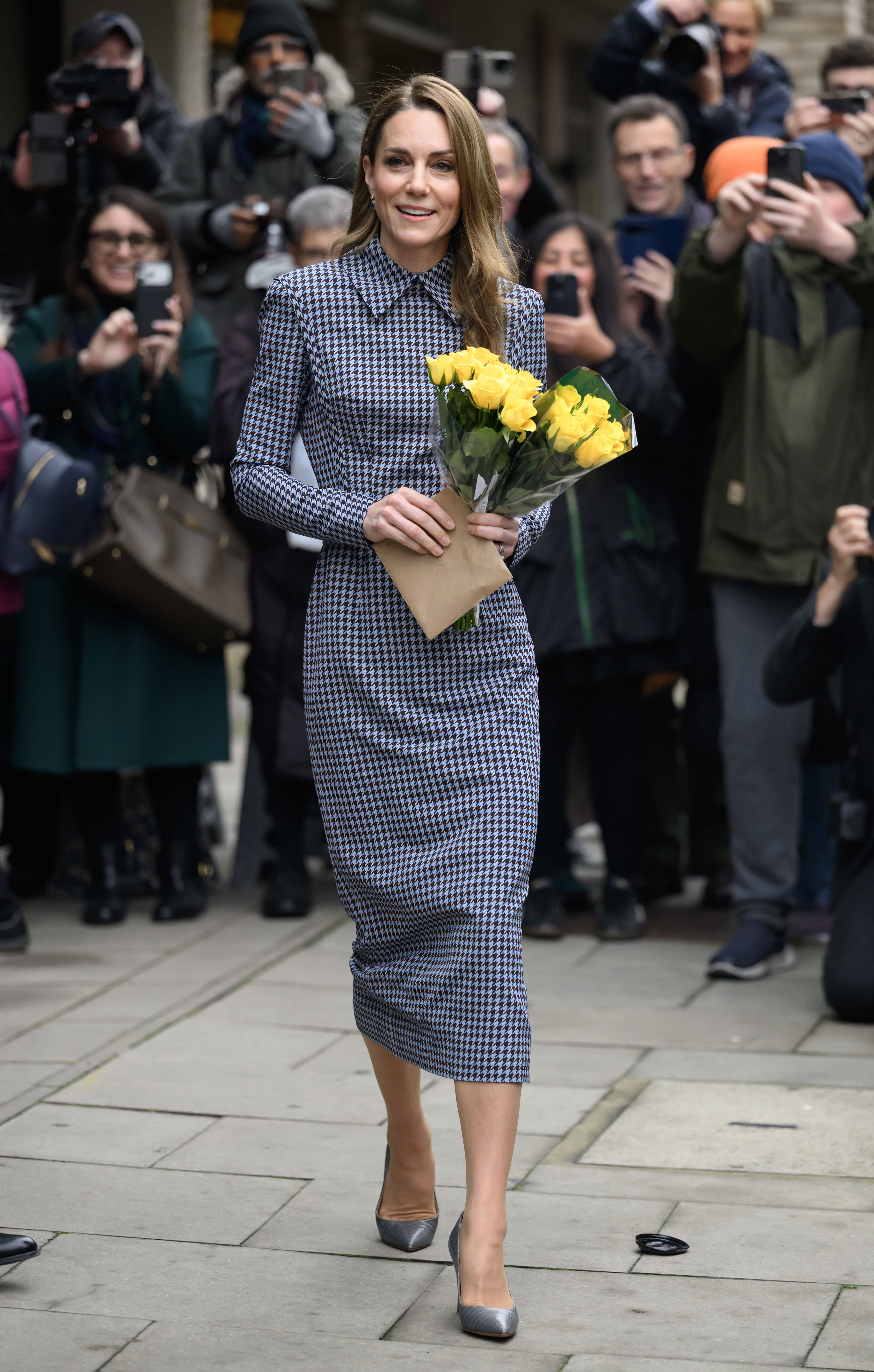 Princess Kate Styles Her Brand New Bag With a Classic Houndstooth Dress