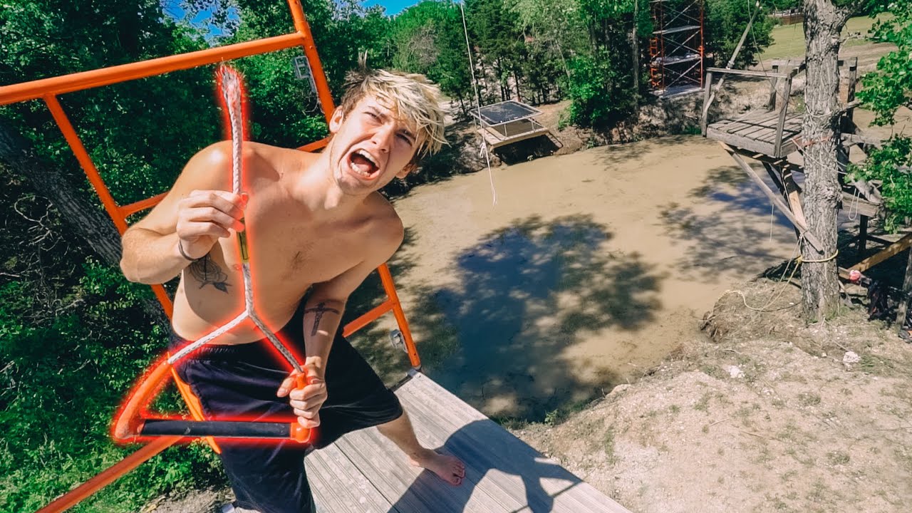 Close call during a rope swing trick gone unexpectedly wrong