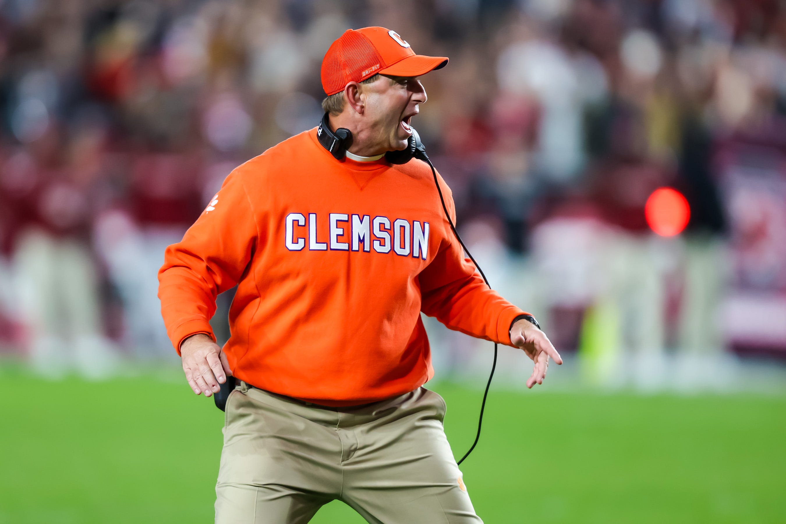 Dabo Swinney visits Boise State's iconic blue turf, Albertsons Stadium