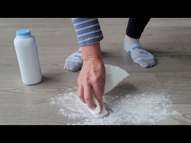 Pour baby powder on your floor for this brilliant hack!