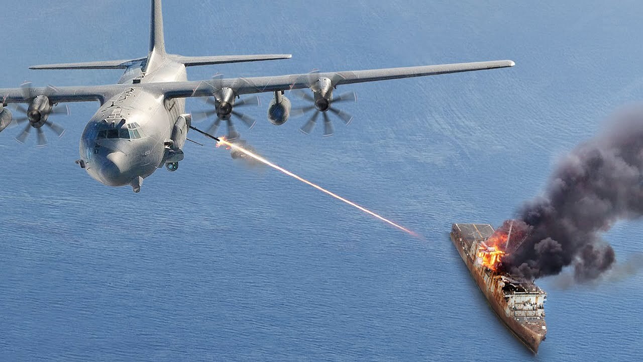 US Air Force AC-130 in Action Firing All Its Scary Cannons to Sink ...