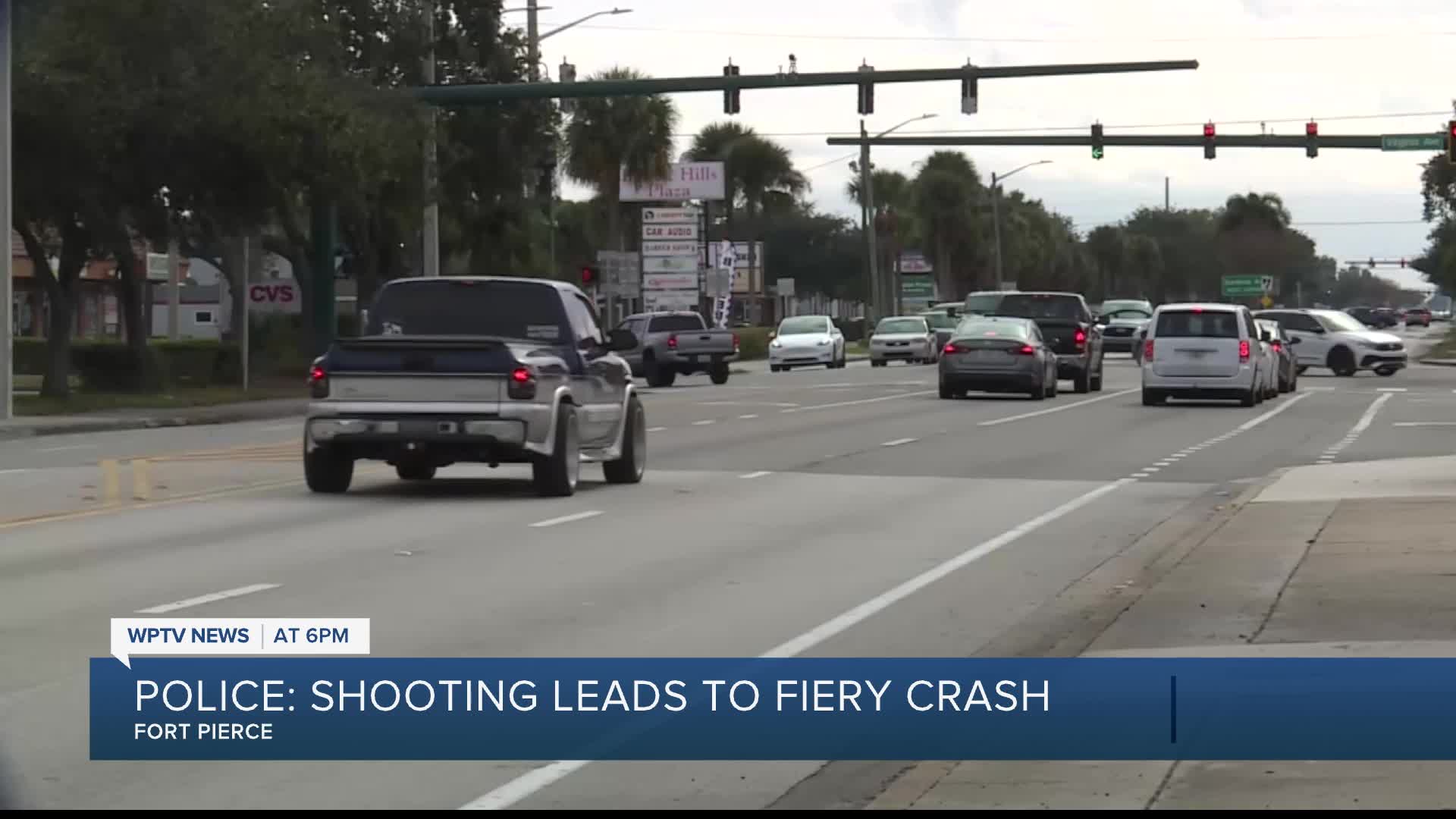 Gunman sought after 2 hurt in fiery Fort Pierce crash