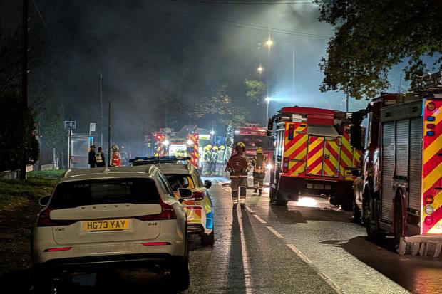 Derelict building ablaze as nine fire crews attempt to extinguish