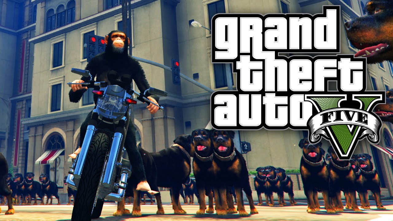 GTA 5 MODS - COWARDLY DOGS & MONKEYS ON MOTORCYLES! (GTA 5 PC Mods)