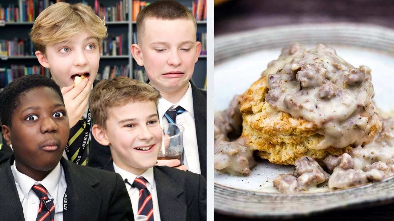 British students try American biscuits and gravy for the first time!