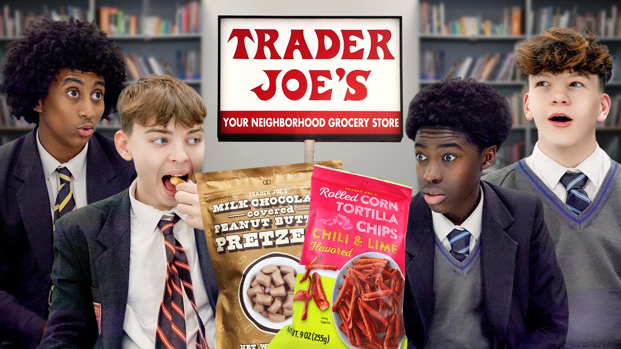 British school kids & headmaster try Trader Joe's snacks for the first ...