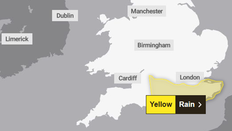 Weather warning for heavy rain issued for large swathes of England