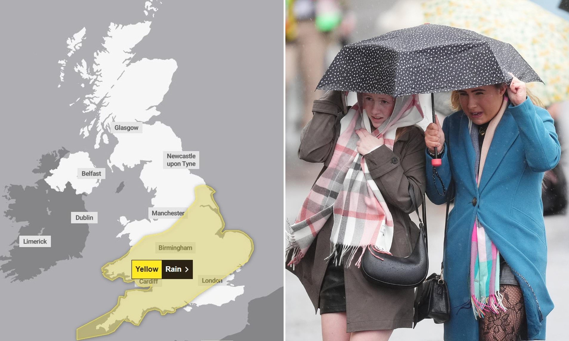 Torrential rain and strong winds will batter UK from tomorrow as Met ...