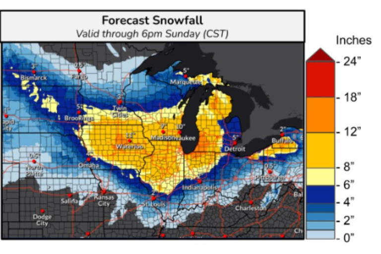Winter storm map shows states where "widespread heavy snow" will fall