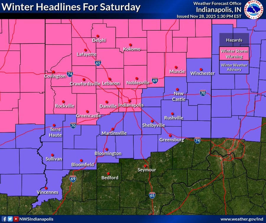 NWS issues winter storm warning for Central Indiana. What to expect