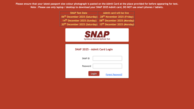 SNAP 2025 admit card for test 1 released: Check direct link, paper wise ...