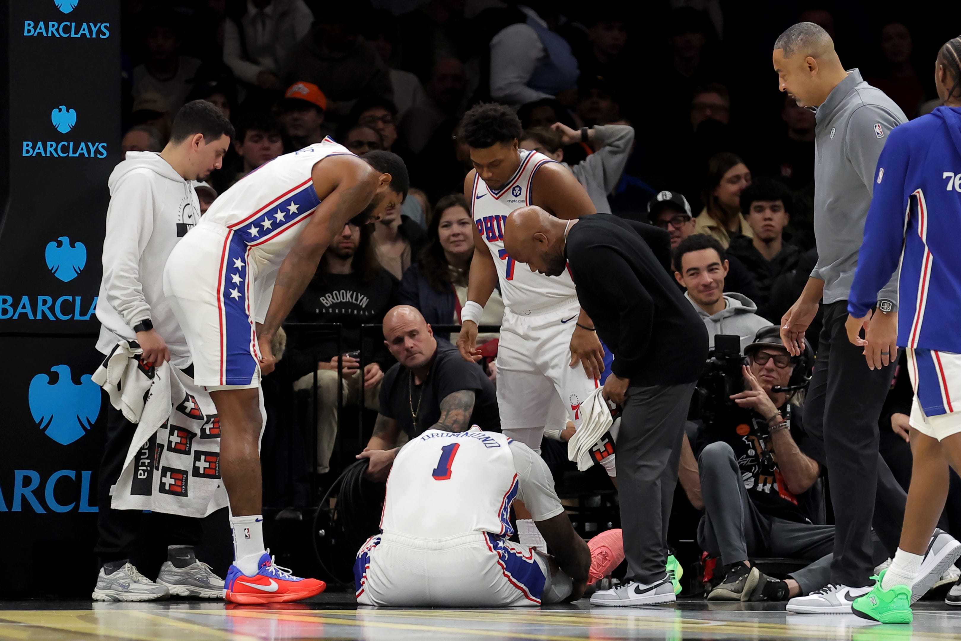 Sixers lose big man Andre Drummond vs. Nets due to right knee sprain