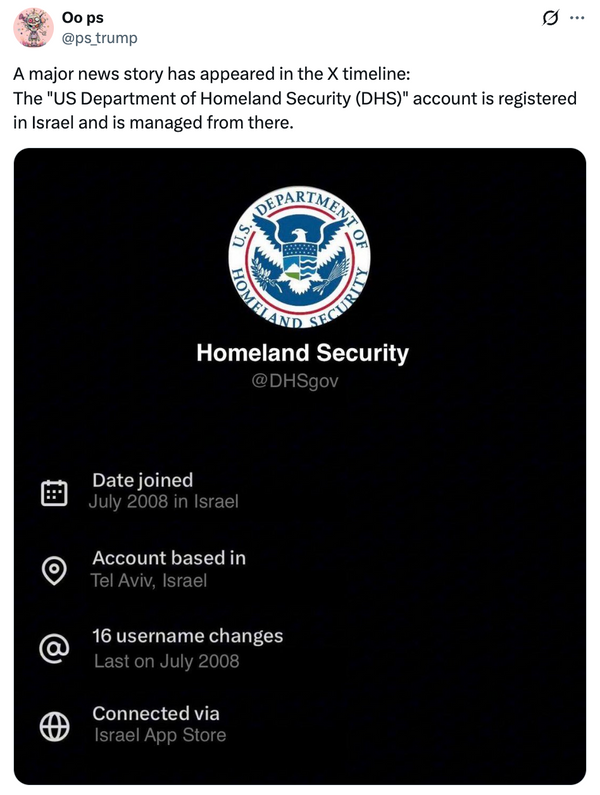 Is the DHS X account based in Israel? Dubious screenshot sparks rumor