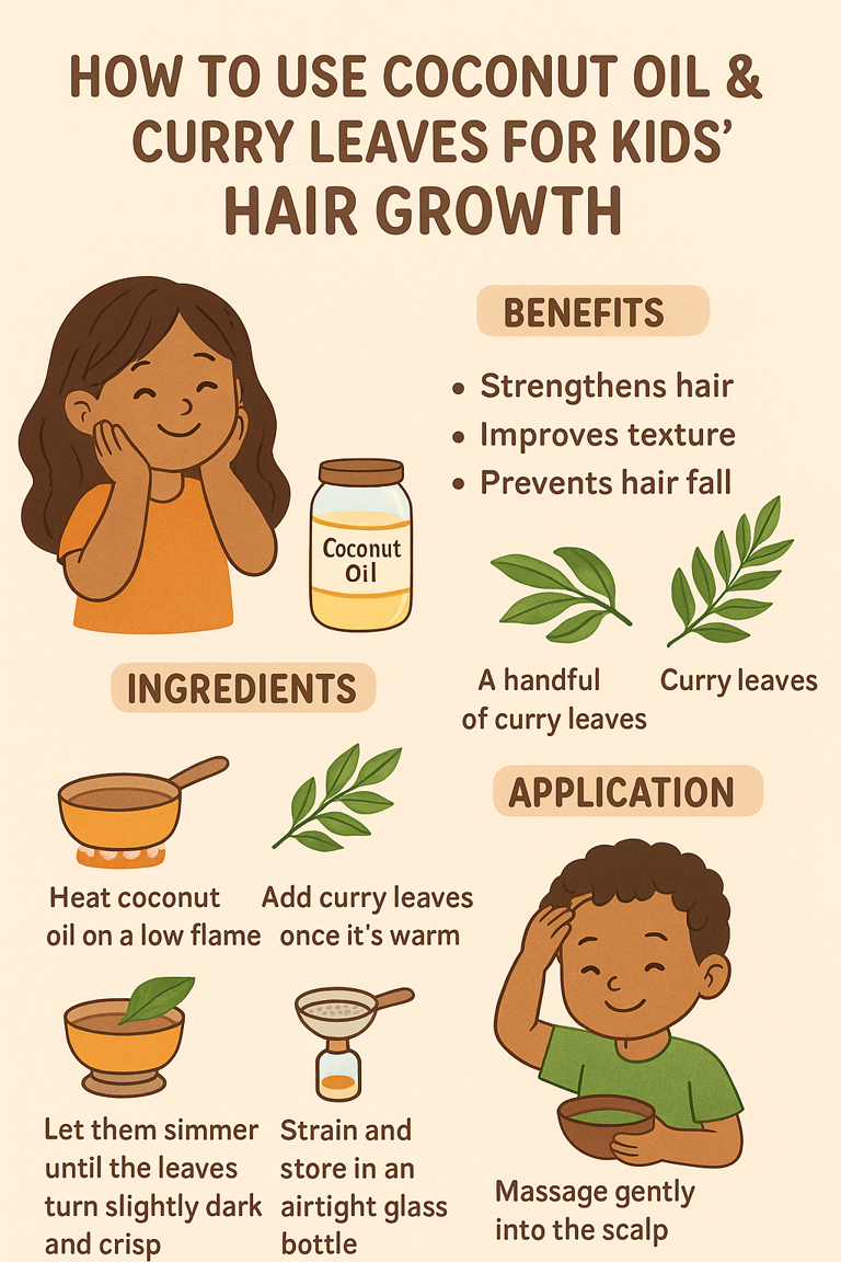 How to use coconut oil and curry leaves for kids’ hair growth
