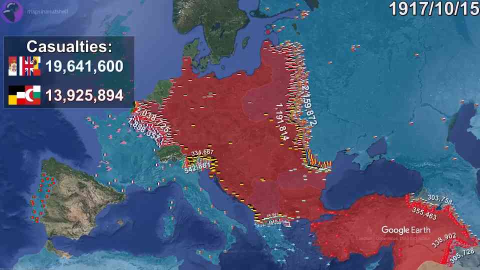 World War I in 1 minute mapped