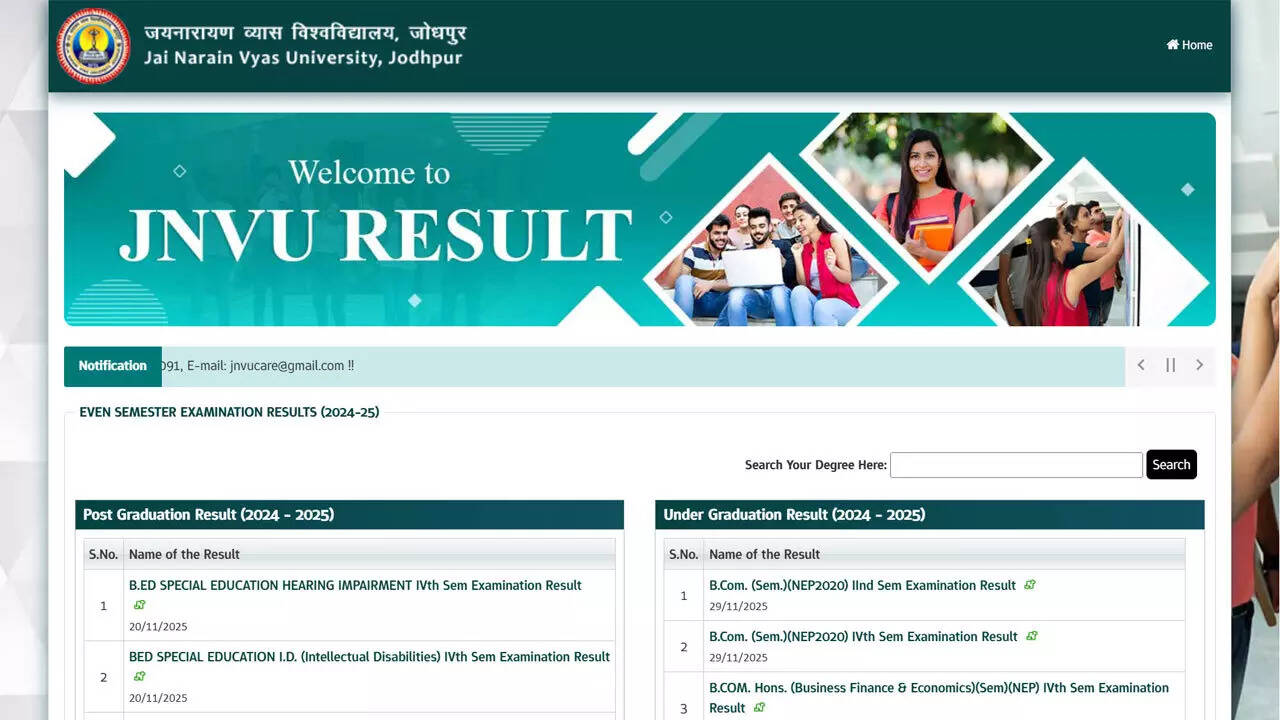 JNVU result 2025: B.Com. 2nd and 4th sem and re-evaluation exam results ...