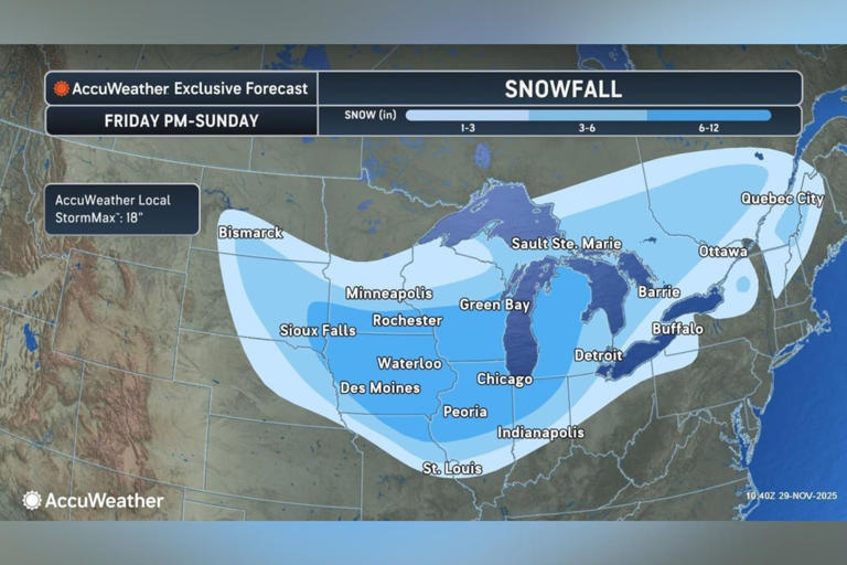 Weekend winter storm map shows where 12 inches of snow to hit