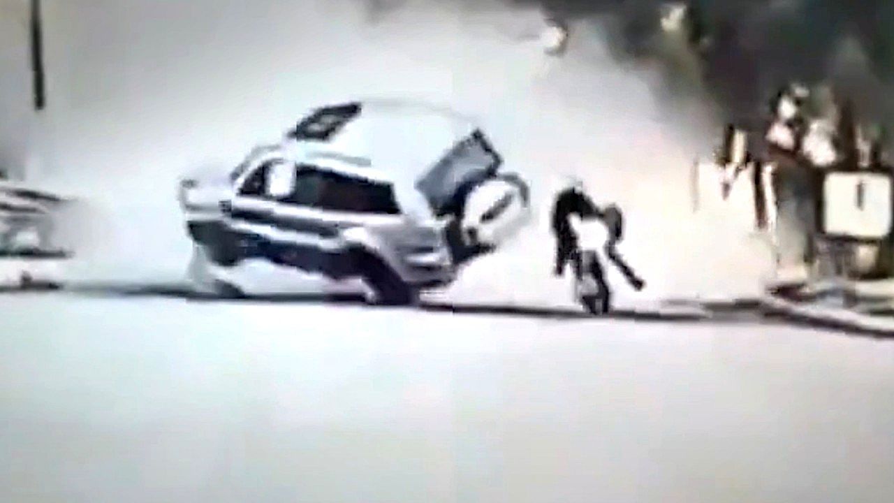 It looks like an action scene! A motorcyclist experiences seconds of ...